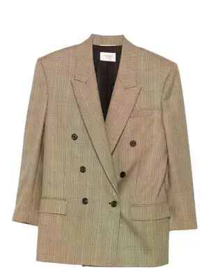 Saint Laurent Check-pattern Double-breasted Blazer - Brown