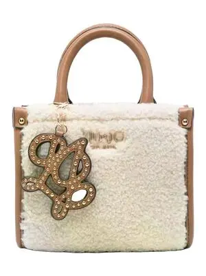 Liu Jo Faux-shearling Tote Bag With Logo Plaque - Neutrals