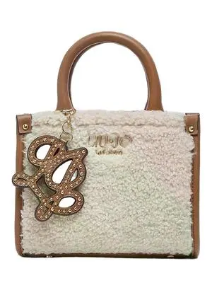 Liu Jo LIU JO Faux-Shearling Tote Bag With Logo Plaque Neutrals