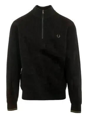 Fred Perry Fred Perry Waffle-Knit Quarter-Zip Sweater Black
