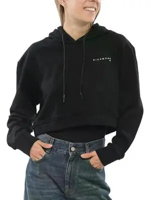 John Richmond Logo Print Cropped Hoodie - Black