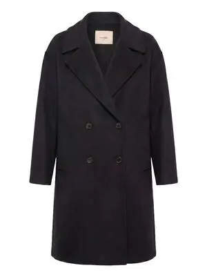 TWINSET Double-breasted Notched Lapel Coat - Black