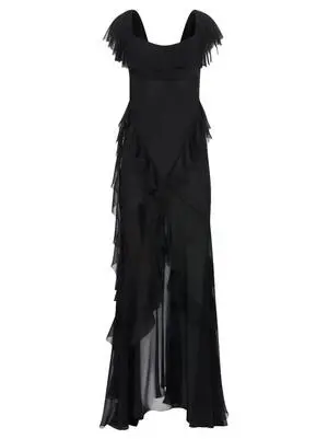 Nina Ricci Ruffled Silk Maxi Dress - Black