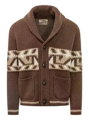 RAKKI Jacquard-knit Shawl Collar Cardigan - Brown