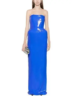 David Koma Sequinned Strapless Maxi Dress - Blue