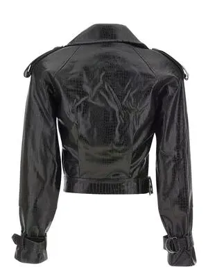TWENTY FOURHAITCH Crocodile-effect Double-breasted Cropped Jacket - Black