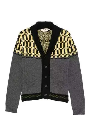 Marni Geometric Pattern Shawl Collar Cardigan - Grey