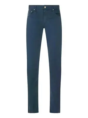 PT TORINO Slim Cut Trousers With Rear Logo Patch - Blue