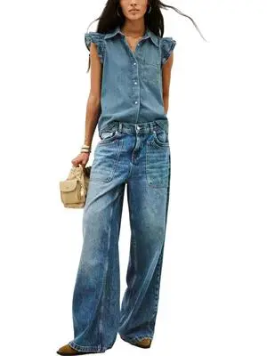 Ba&sh Yoyo Ruffled Sleeveless Shirt - Blue
