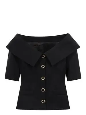 Alessandra Rich Off-shoulder Button-up Jacket - Black