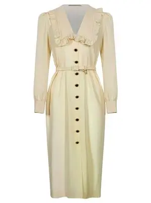 Alessandra Rich Ruffled Belted Midi Dress - White