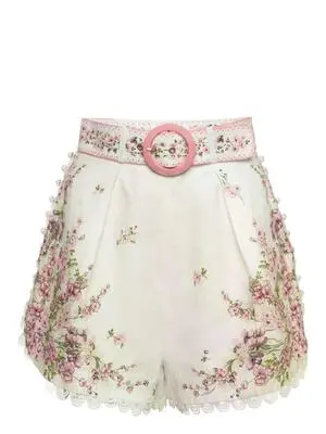 ZIMMERMANN ZIMMERMANN Belted Floral-Print Linen Shorts
