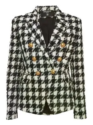 Balmain Houndstooth Double-breasted Peak Lapel Blazer - Black