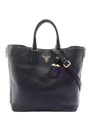 Prada 2010s Logo-detail Leather Two-way Handbag - Black