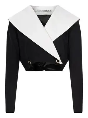 Alessandra Rich Cropped Contrast-collar Jacket - Black