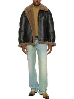 Saint Laurent Shearling-trimmed Leather Jacket - Black