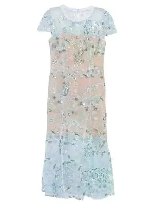 SELF-PORTRAIT Sequin-embellished Floral-lace Midi Dress - Blue
