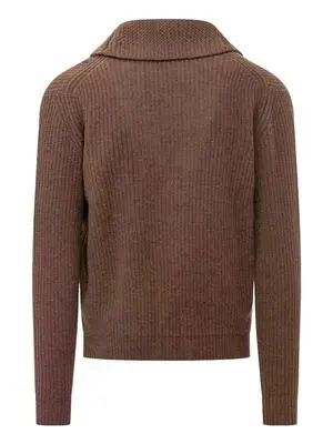 RAKKI Ribbed Knit Shawl Collar Cardigan - Brown