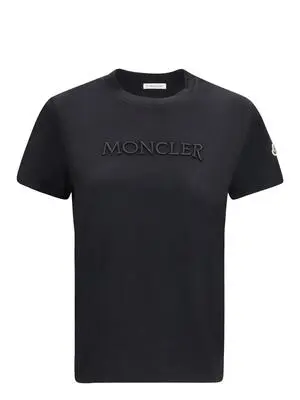 Moncler Cotton T-shirt With Tone-on-tone Embroidered Logo - Black