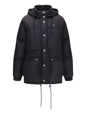 Prada Padded High-collar Jacket With Drawstring Hood - Black
