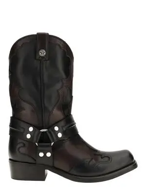 Versace Sylvester Leather Cowboy Boots - Black