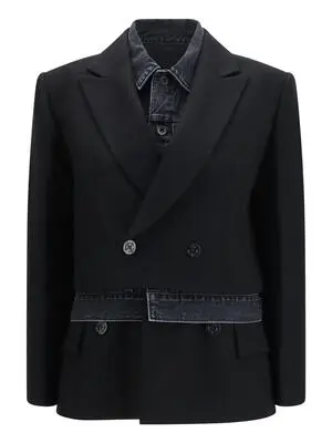 Sacai Wool Flannel And Denim Jacket - Black