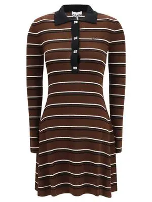GANNI Striped Wool Polo Dress Feale