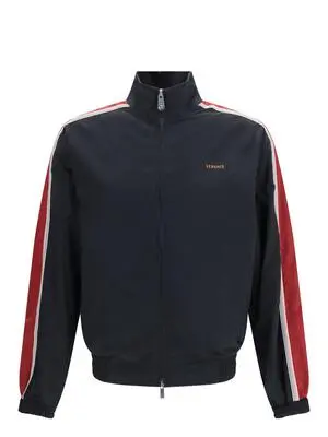 Versace Nylon Blouson Jacket With Embroidered Logo And Greca Inserts - Black