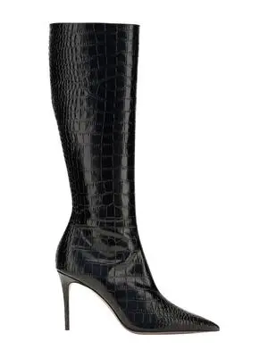Paris Texas Vera Crocodile-effect Leather Knee-high Boots - Black