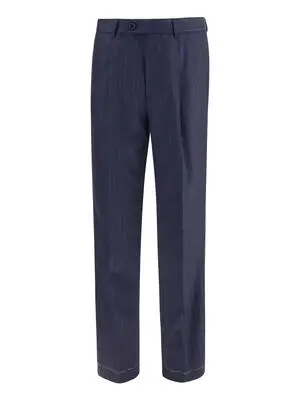 Brunello Cucinelli Virgin Wool Batavia Pinstriped Pants - Blue