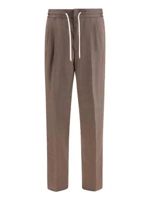 Brunello Cucinelli Herringbone Linen And Wool Pants - Brown