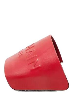 Balmain Embossed Logo Leather Slides - Red
