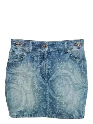 Versace Baroque Print Denim Skirt - Blue