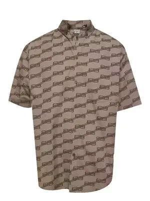 Balenciaga Monogram-print Short-sleeved Oversized Shirt - Brown