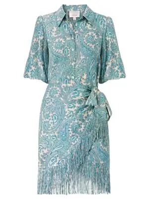 Cinq À Sept Kember Fringed-trim Mini Dress Blue