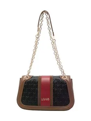 Liu Jo Monogram-embossed Stripe-detail Shoulder Bag Black