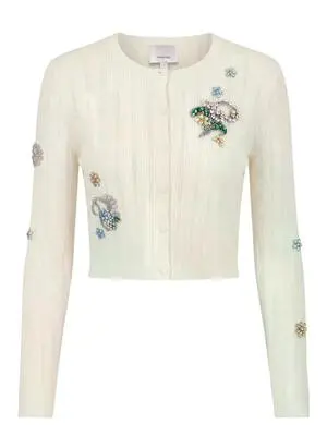 CINQ À SEPT Cinq A Sept Allison Ribbed Cardigan With Floral Embellishments