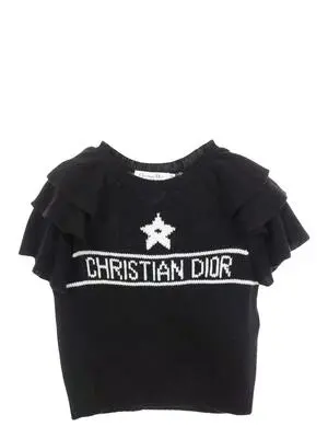 DIOR Christian Dior Black Cashmere Logo Detail Knit Top