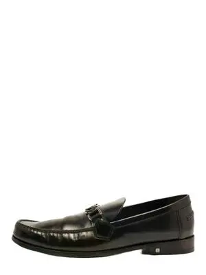 LOUIS VUITTON Louis Vuitton Black Leather Loafers With LV Initials Plaque