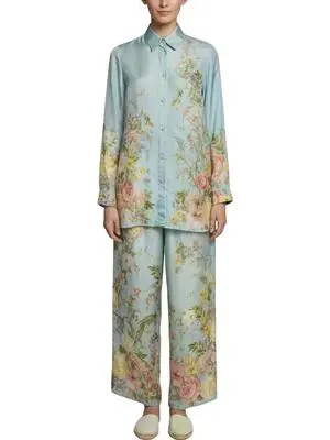Zimmermann Floral-print Silk Shirt And Trousers Set - Blue