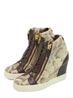 GIUSEPPE ZANOTTI Python-embossed Wedge Sneakers - Neutrals