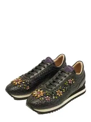 LE SILLA Embellished Raffia Sneakers - Black