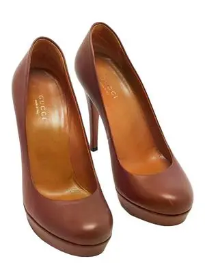 Gucci Leather Round Toe Platform Pumps - Brown