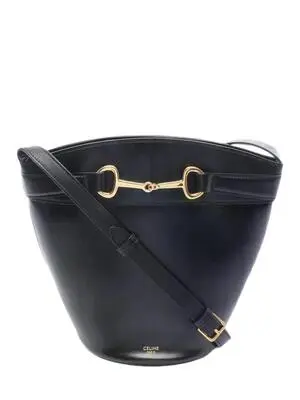 CELINE Celine Black Leather Horsebit Bucket Bag