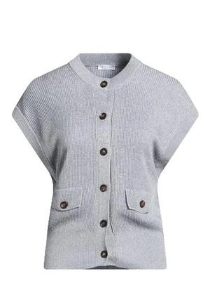 Brunello Cucinelli Light Cotton, Viscose, And Metallic Polyester Cardigan - Grey