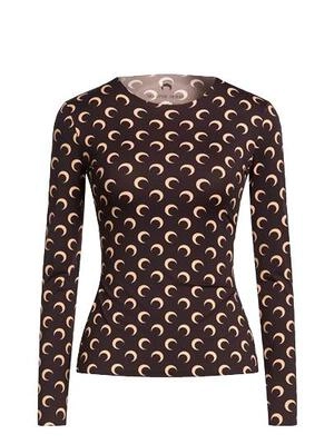 MARINE SERRE Woman Top Dark Brown Size Xl Recycled Polyamide, Elastane