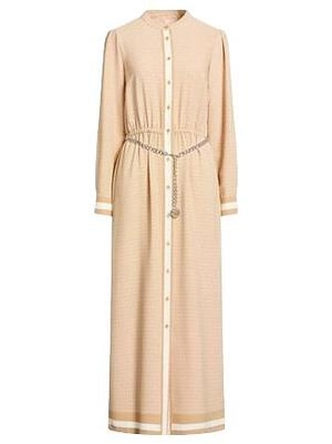 Michael Kors Maxi Shirt Dress With Logo Print And Belt - Beige