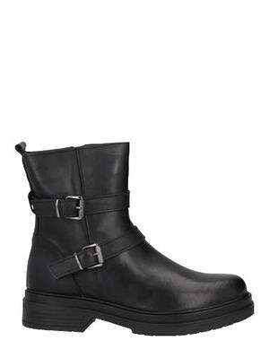 DIVINE FOLLIE Leather Biker Ankle Boots With Buckle Detail - Black