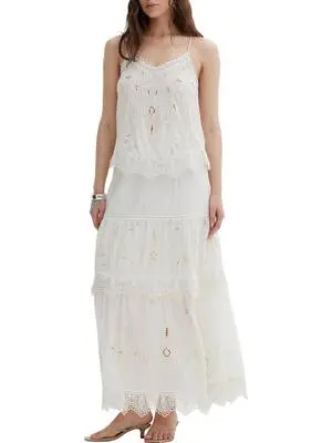 SCARLETT POPPIES Erica Crinkled Crepe Tiered Maxi Skirt - White