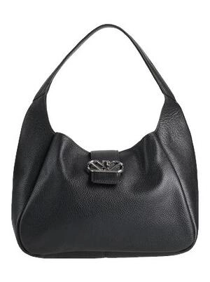 Emporio Armani Pebbled Leather Hobo Bag With Appliqués - Black
